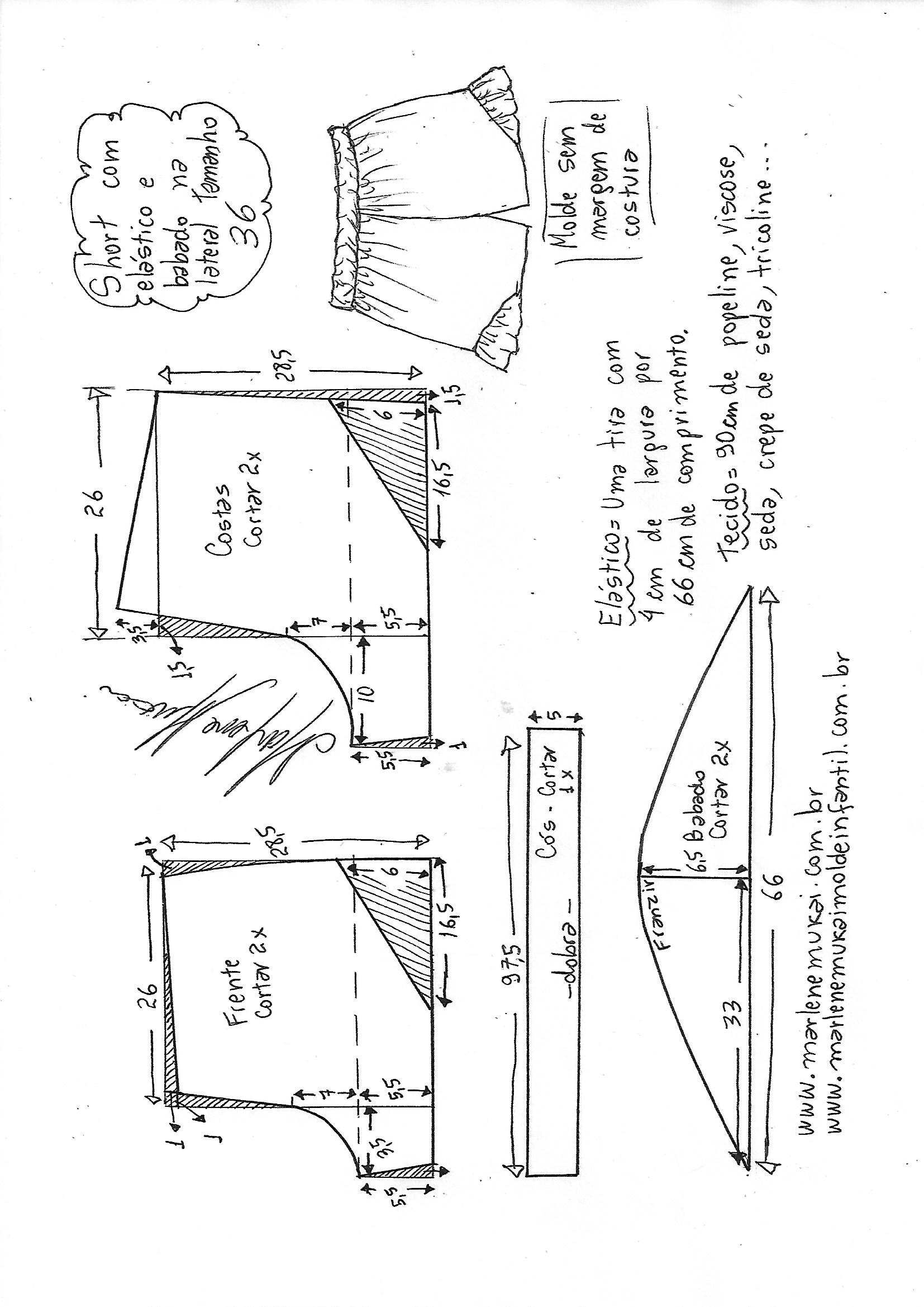 Short com elástico e babado lateral | DIY - molde, corte e costura ...